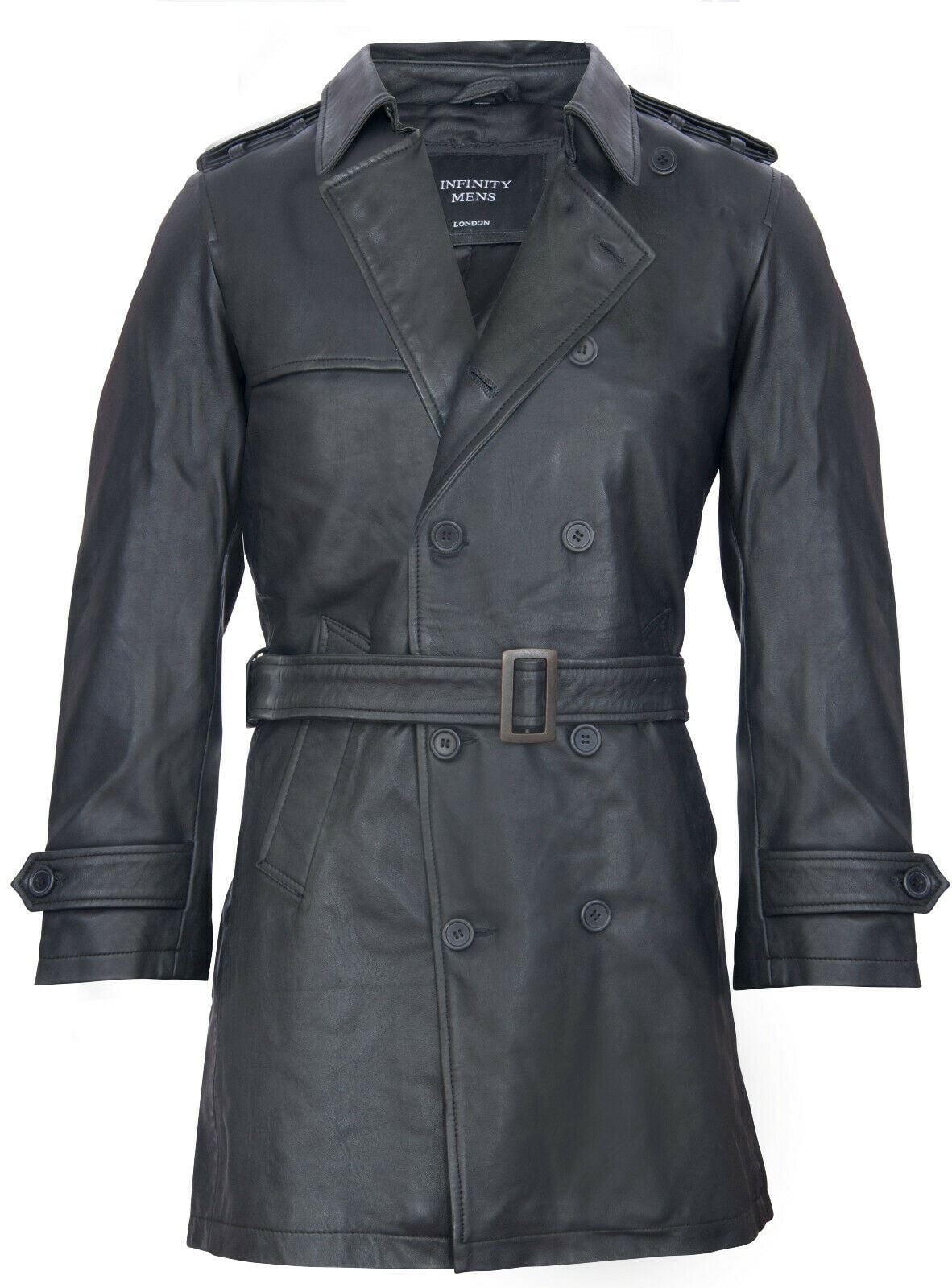 Mens Black Leather Trench Overcoat-Edenbridge in Black - Walmart.com