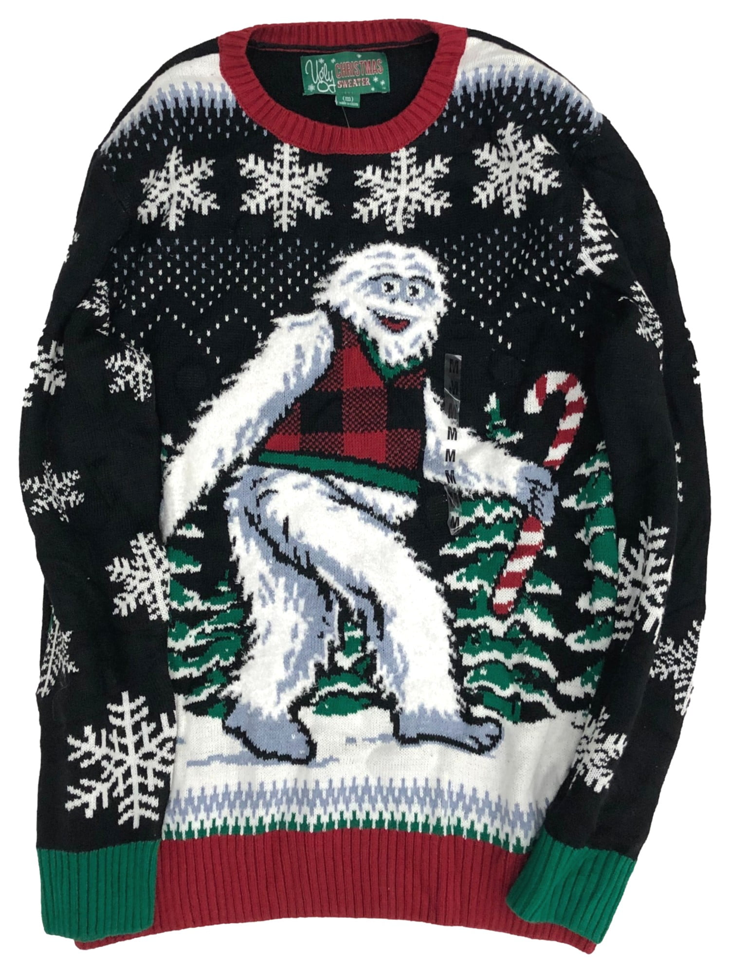 Mens Black Light Up Yeti Abominable Snowman Christmas Holiday Sweater ...