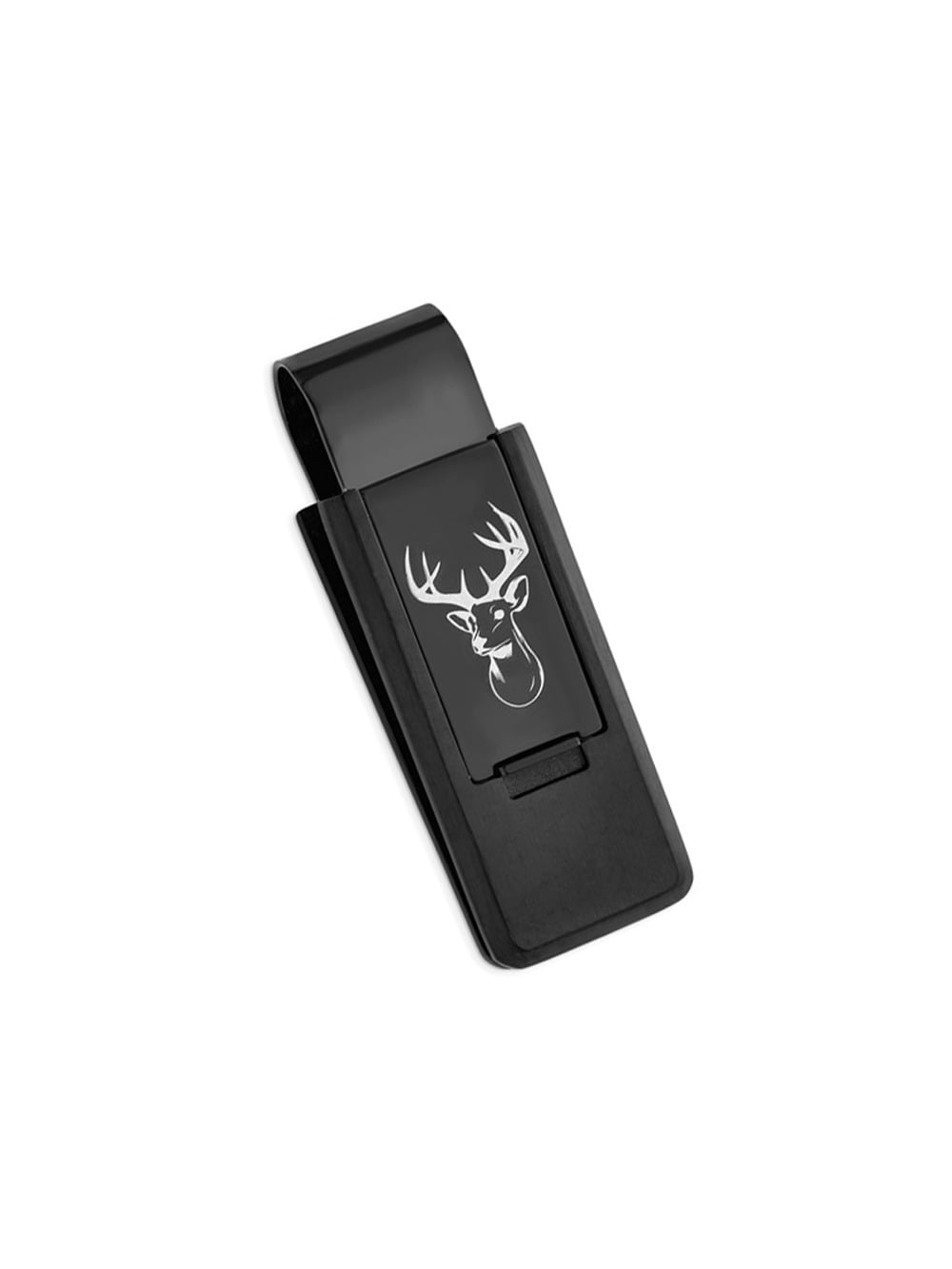 Mens Black Plated Stainless Steel Lasered Buck-Head Flip Money Clip for ...