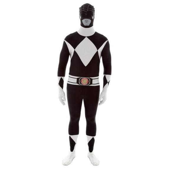 Mens Black Power Ranger Full Body Stretch Jumpsuit Costume Bodysuit X ...