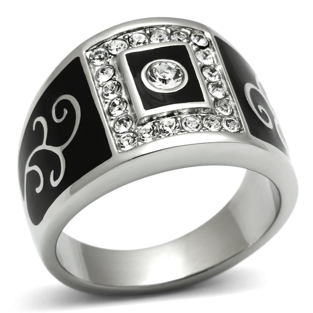Mens Black Silver Rings Stainless Steel Anillo Compromiso Regalo Para ...