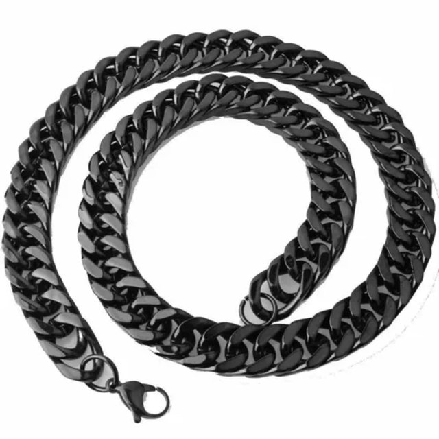 Mens Black Stainless Steel Curb Cuban Chain Necklace or Bracelet 6/8/10 ...