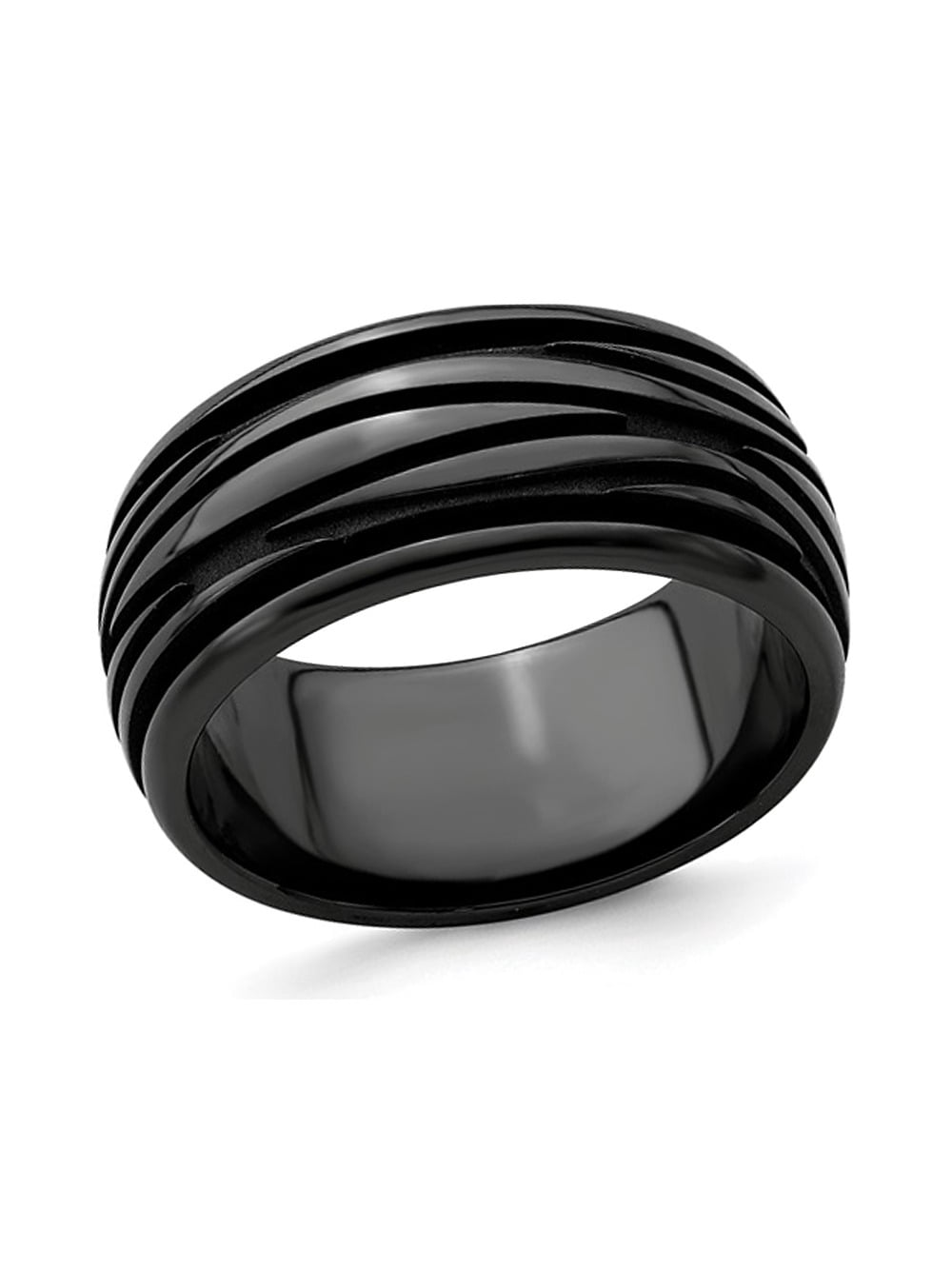 Mens Black Titanium Grooved Waves Band Ring (10mm) - Walmart.com