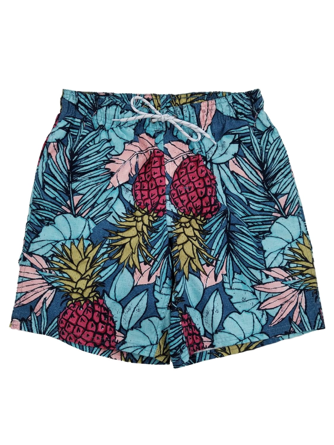 Mens Blue Tropical Floral Hawaiian Pineapple Swim Trunks Board Shorts ...