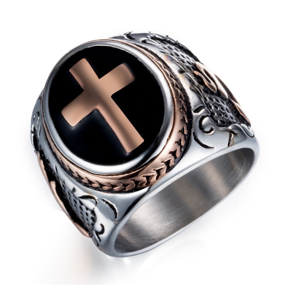 Mens Stainless Steel Military Holy Bless Christian Cross Signet Band ...