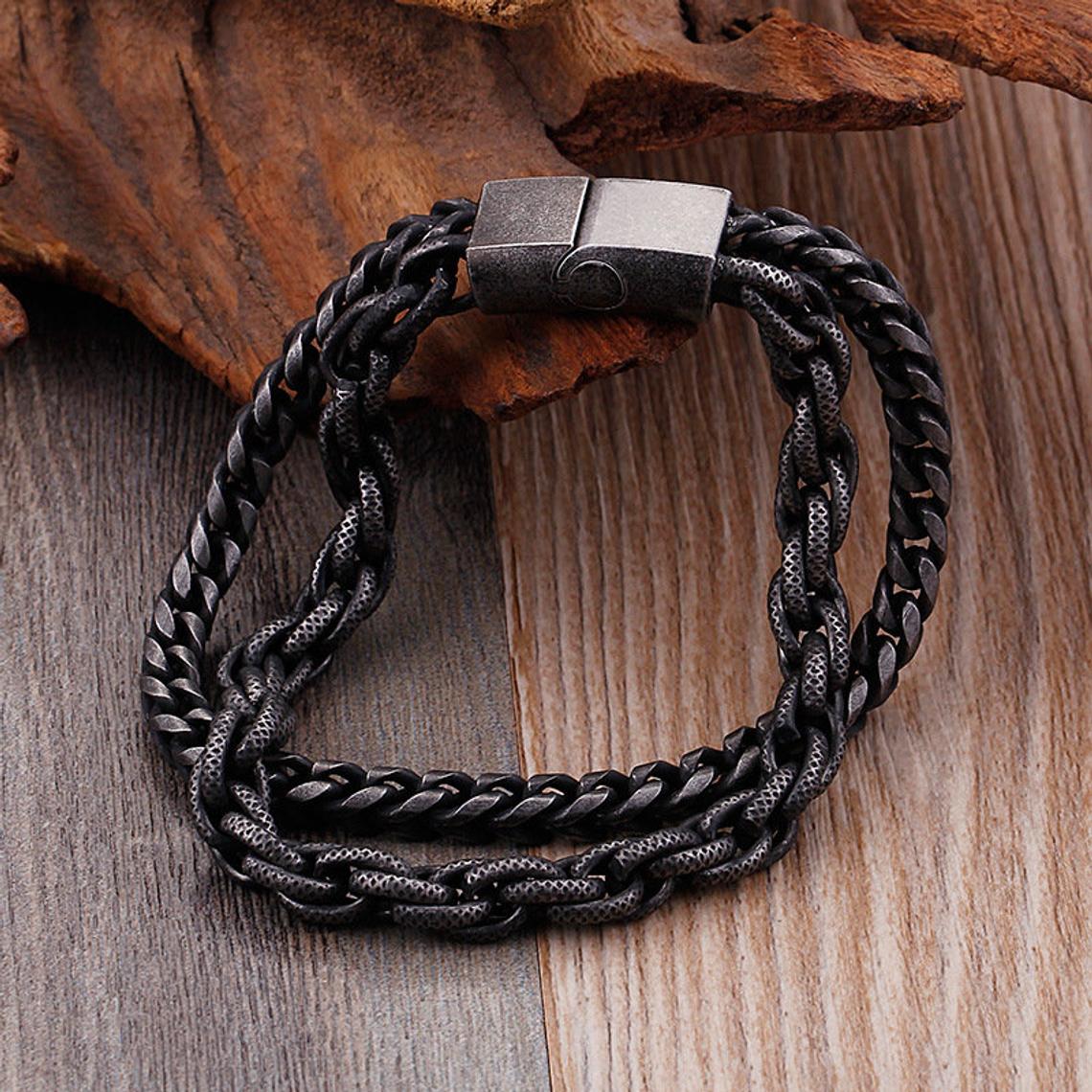 Mens Bracelet Chain, Double-Row Layers Punk Cool Titanium Stainless ...