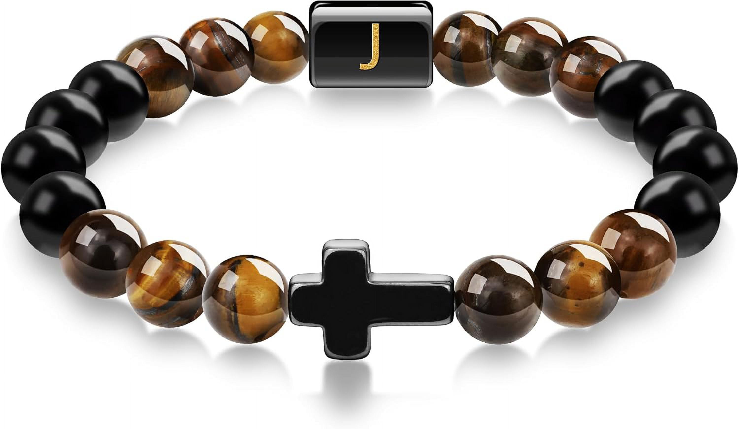Mens Bracelet, Cross Bracelet Letter A-Z Initial Bracelet for Men Onyx ...