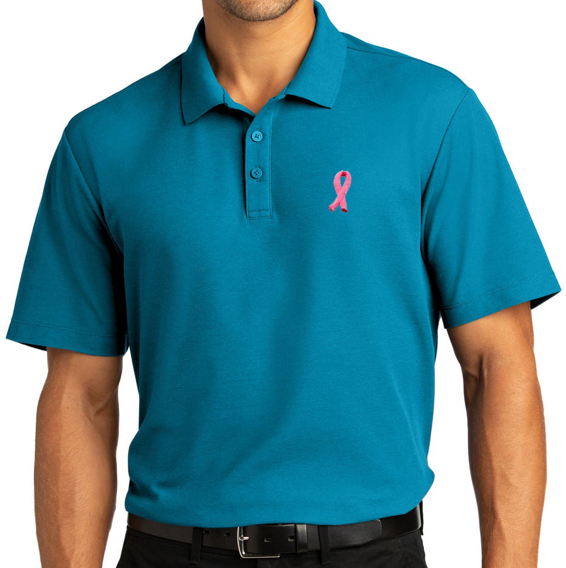 Mens Breast Cancer Awareness Ribbon Patch Short Sleeve Polo Shirt ...