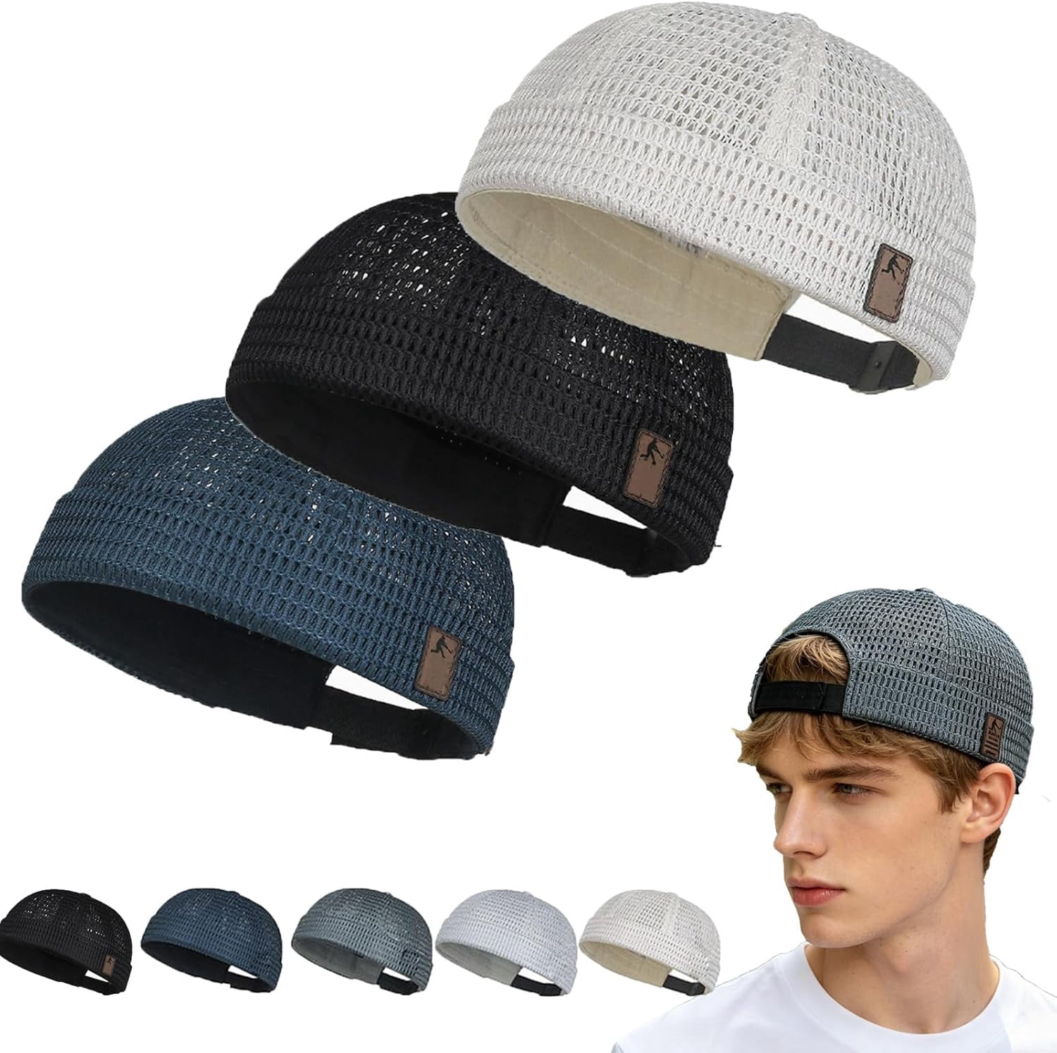 Mens Breathable Mesh Brimless Hat, Brimless Hip-Hop Docker Hat, Skull ...