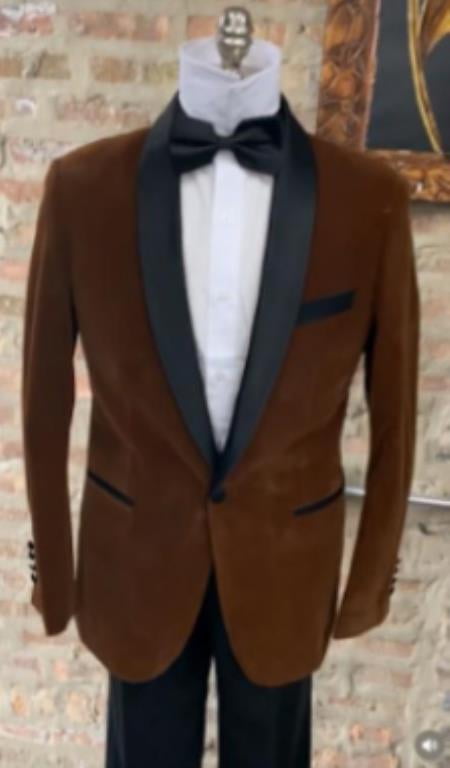 Mens "Brown" Velvet Tuxedo Suit - Blazer - Velvet Sport Coat + Black ...