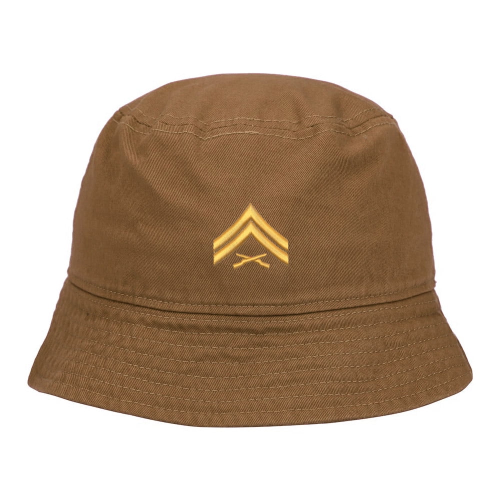 Mens Bucket Hat Army E4 Corporal Rank Embroidered Washed Cotton Classic ...