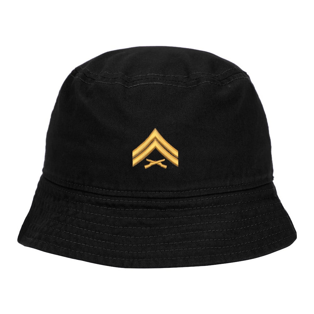 Mens Bucket Hat Army E4 Corporal Rank Embroidered Washed Cotton Classic ...