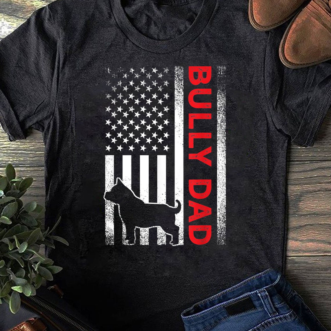 Mens Bully or pitbull dog DAD vintage american flag papa gifts Gift for ...