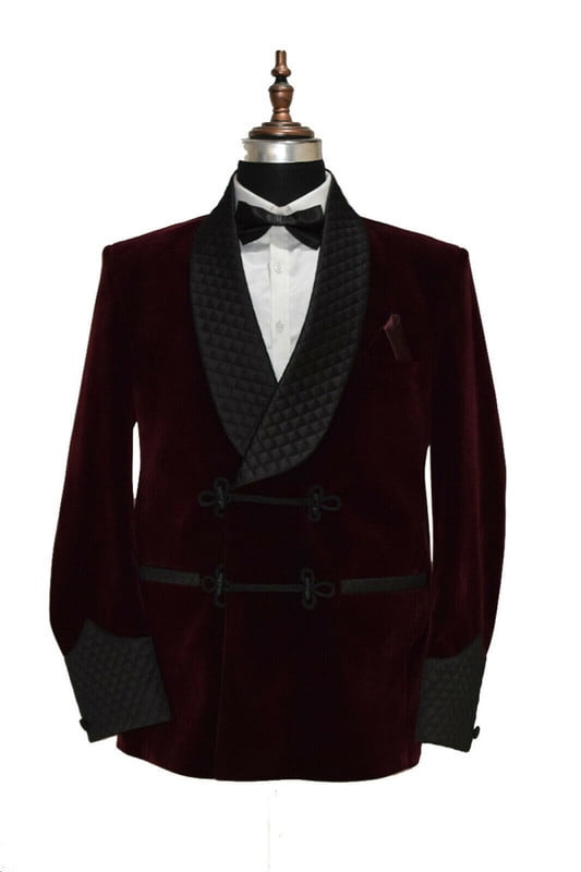 Mens Burgundy Velvet Smoking Jacket – Frogging Style Evening Wear ...
