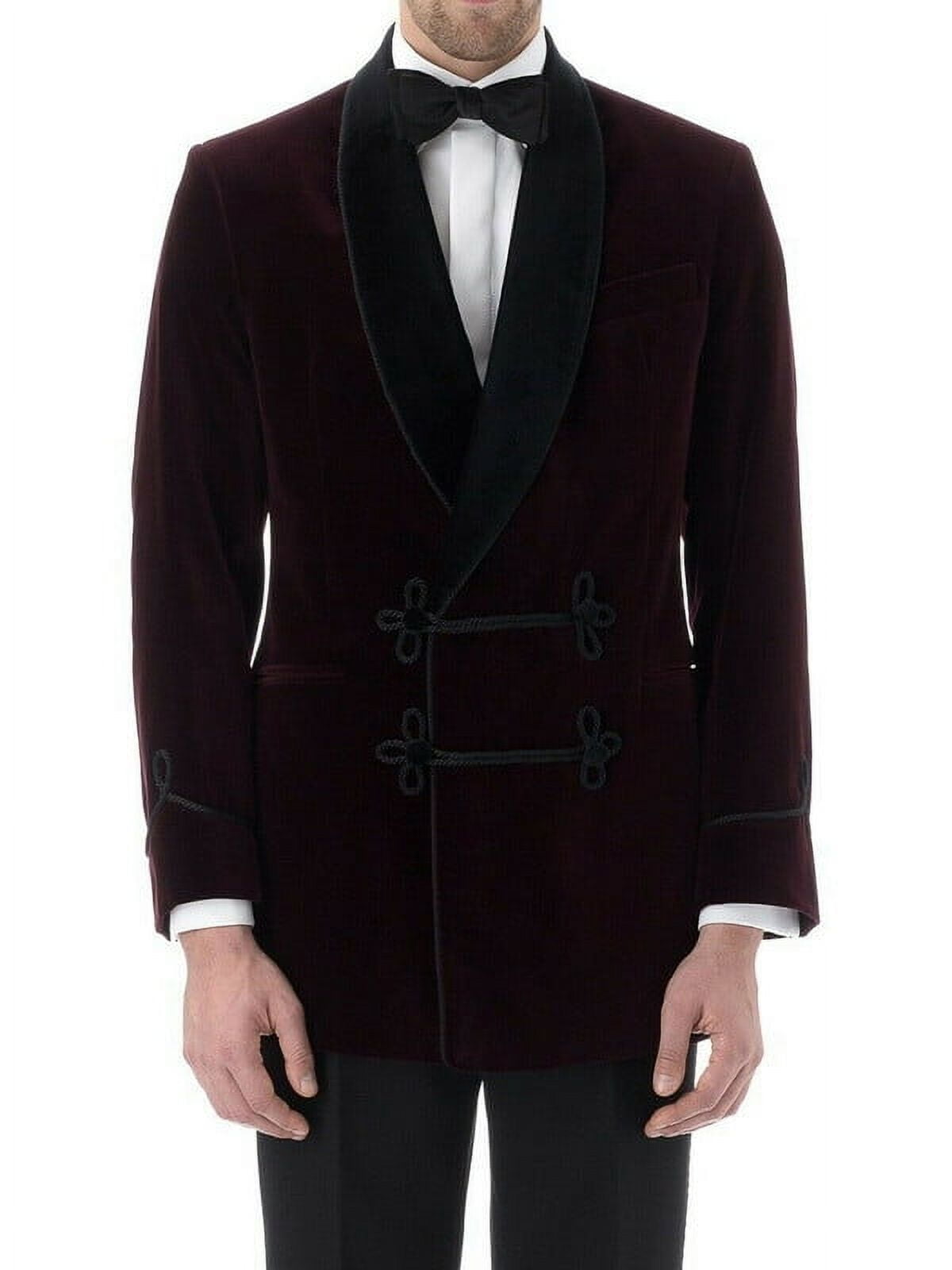 Mens Burgundy Velvet Smoking Jacket with Frogging Style: Classic ...