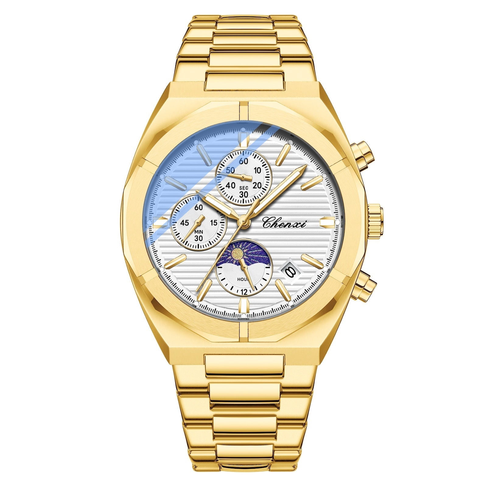 Mens Business Chronograph Watch: Moon Phase Calendar, Quartz Movement ...
