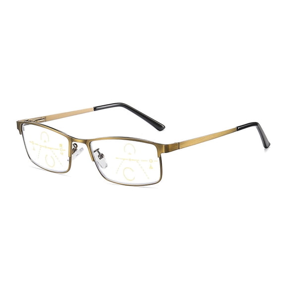 Mens Business Progressive Gold Reading Glasses, Metal Rectangular Multi ...