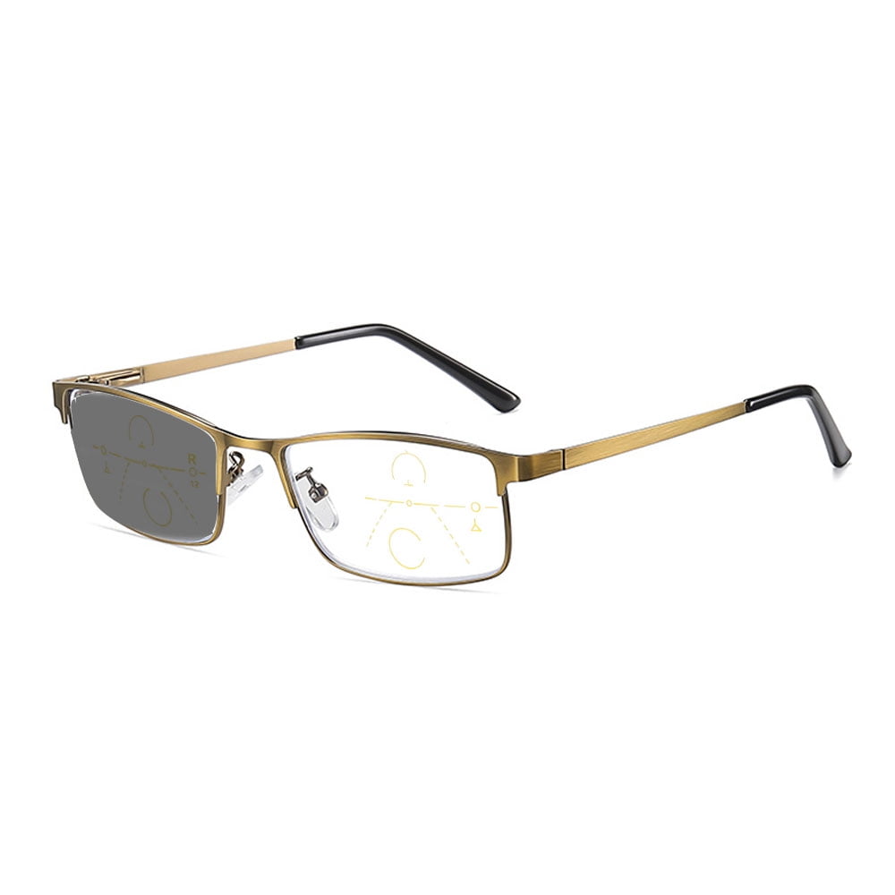 Mens Business Progressive Photochromic Gold Reading Glasses Metal ...