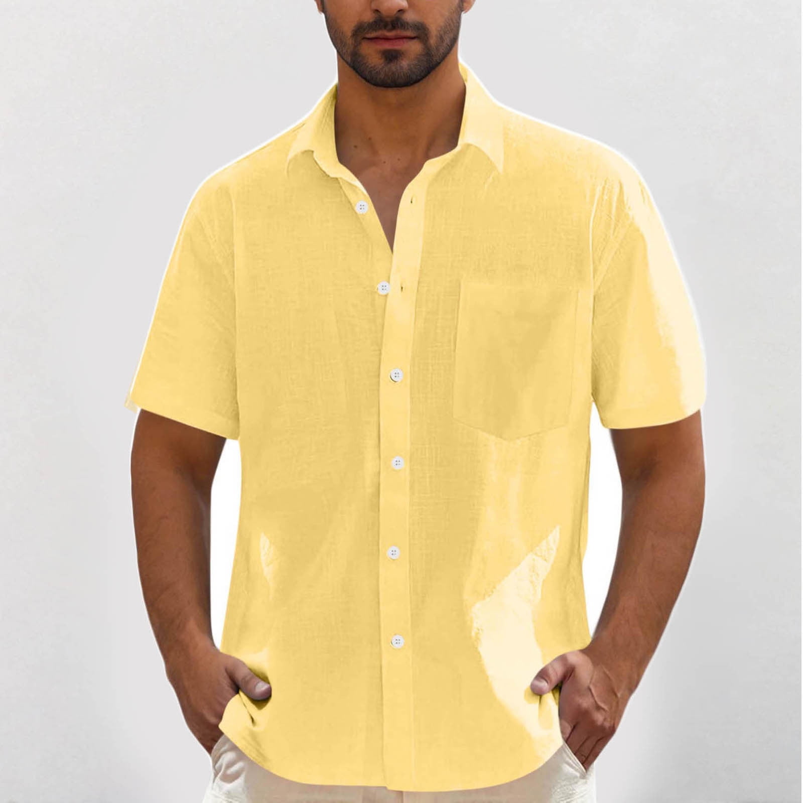 Mens Button Down Shirts Casual Short Sleeve Regular Fit Shacket Open ...