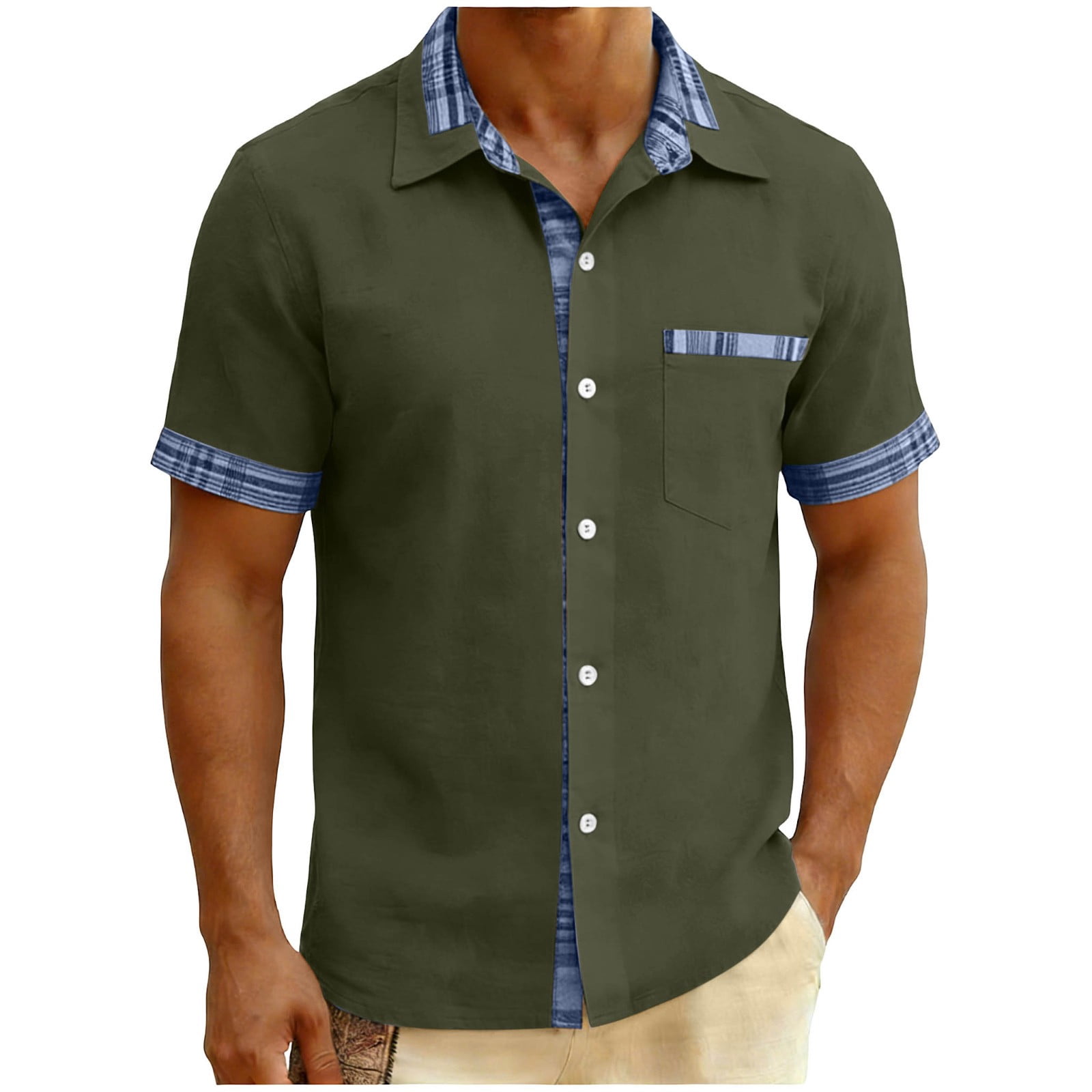Mens Button Up Shirts Lightweight Short Sleeve Tops with Chest Pocket ...