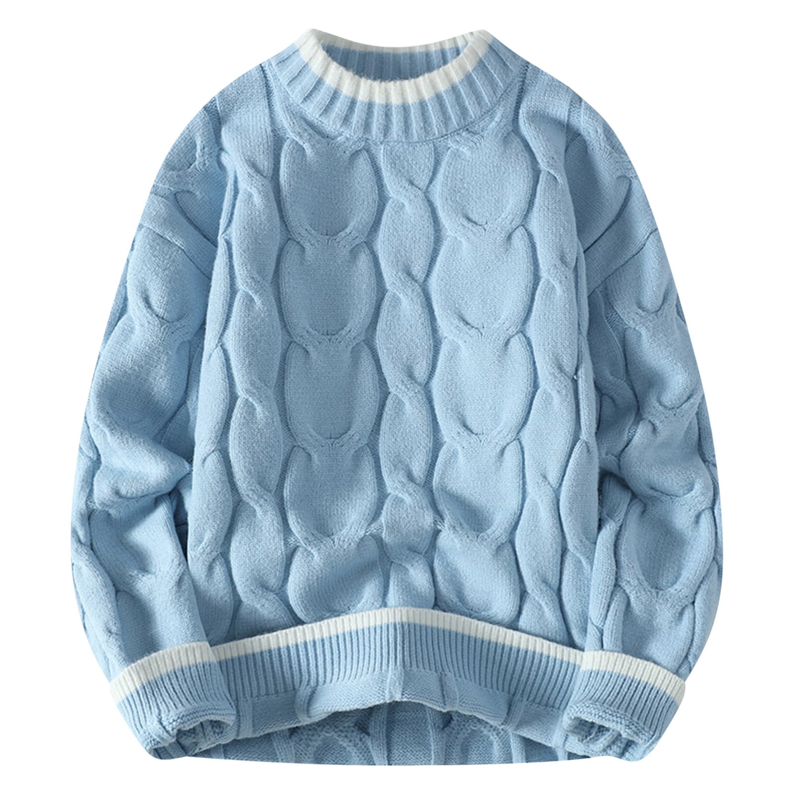 Mens Cable Knit Pullover Sweater Winter Crew Neck Long Sleeve Ribbed ...