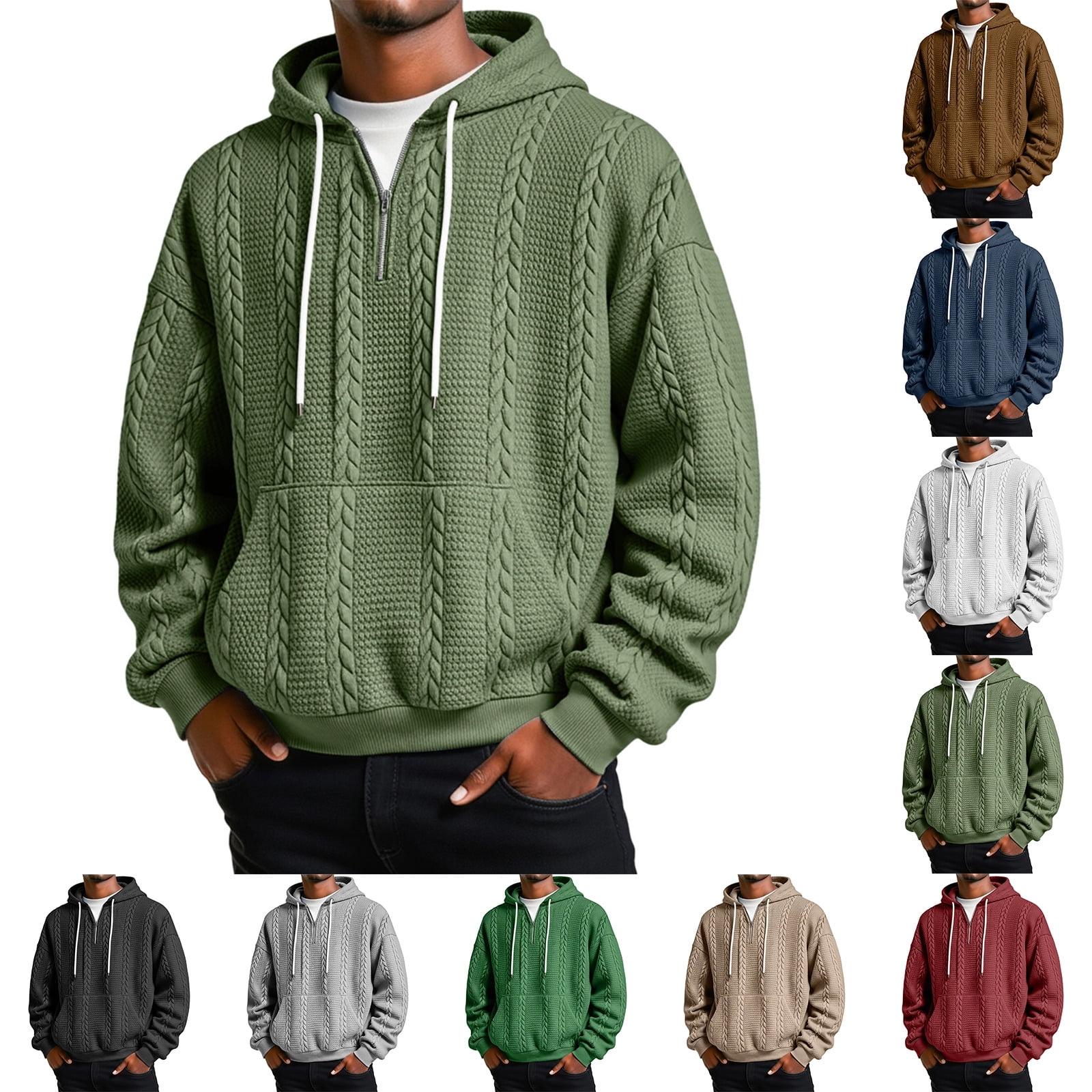 Mens Cable Knit Quarter Zip Up Sweater Long Sleeve Casual Pullover ...