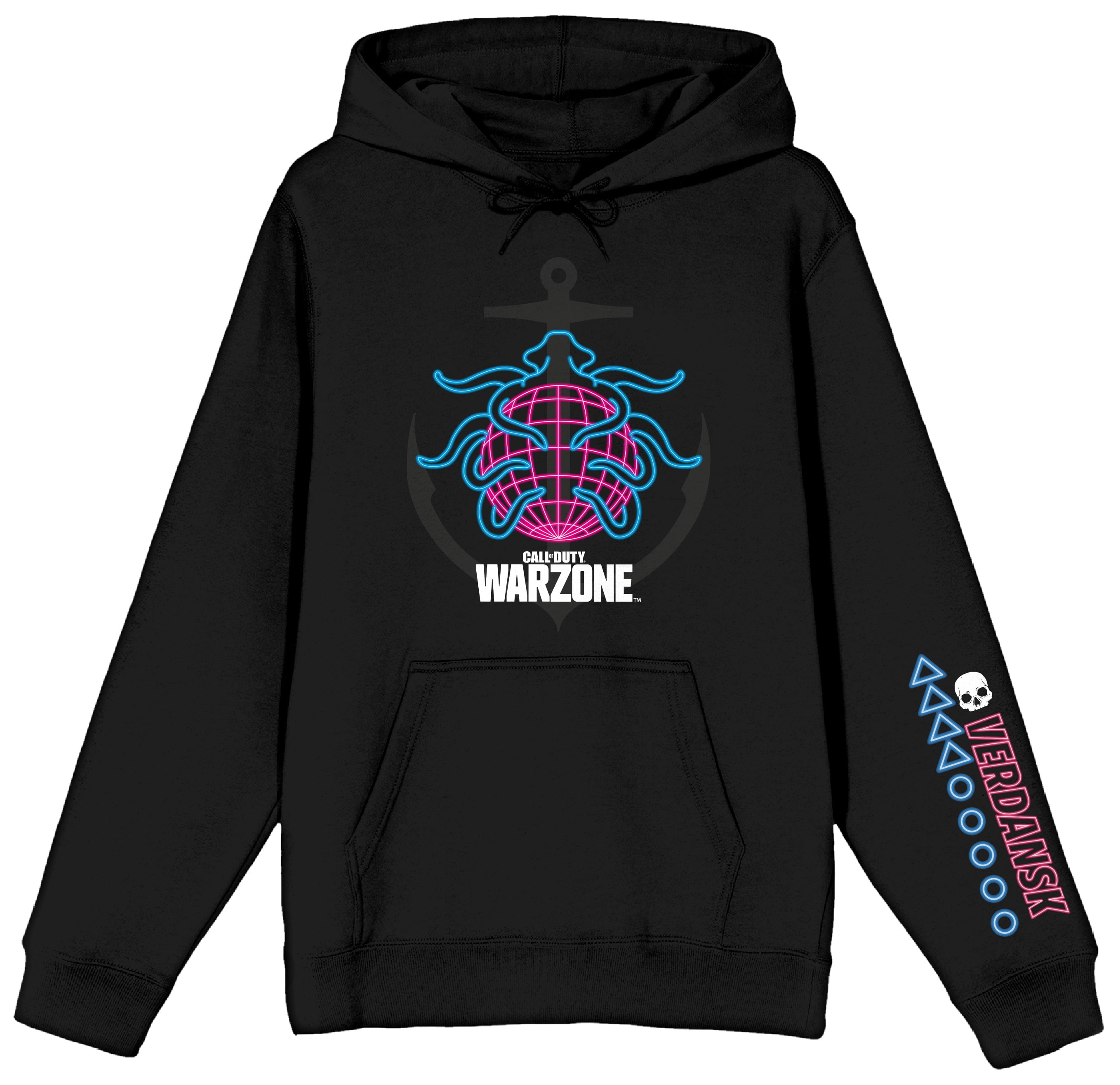 Mens Call of Duty Warzone Verdansk Retro Neon Anchor Black Hooded ...