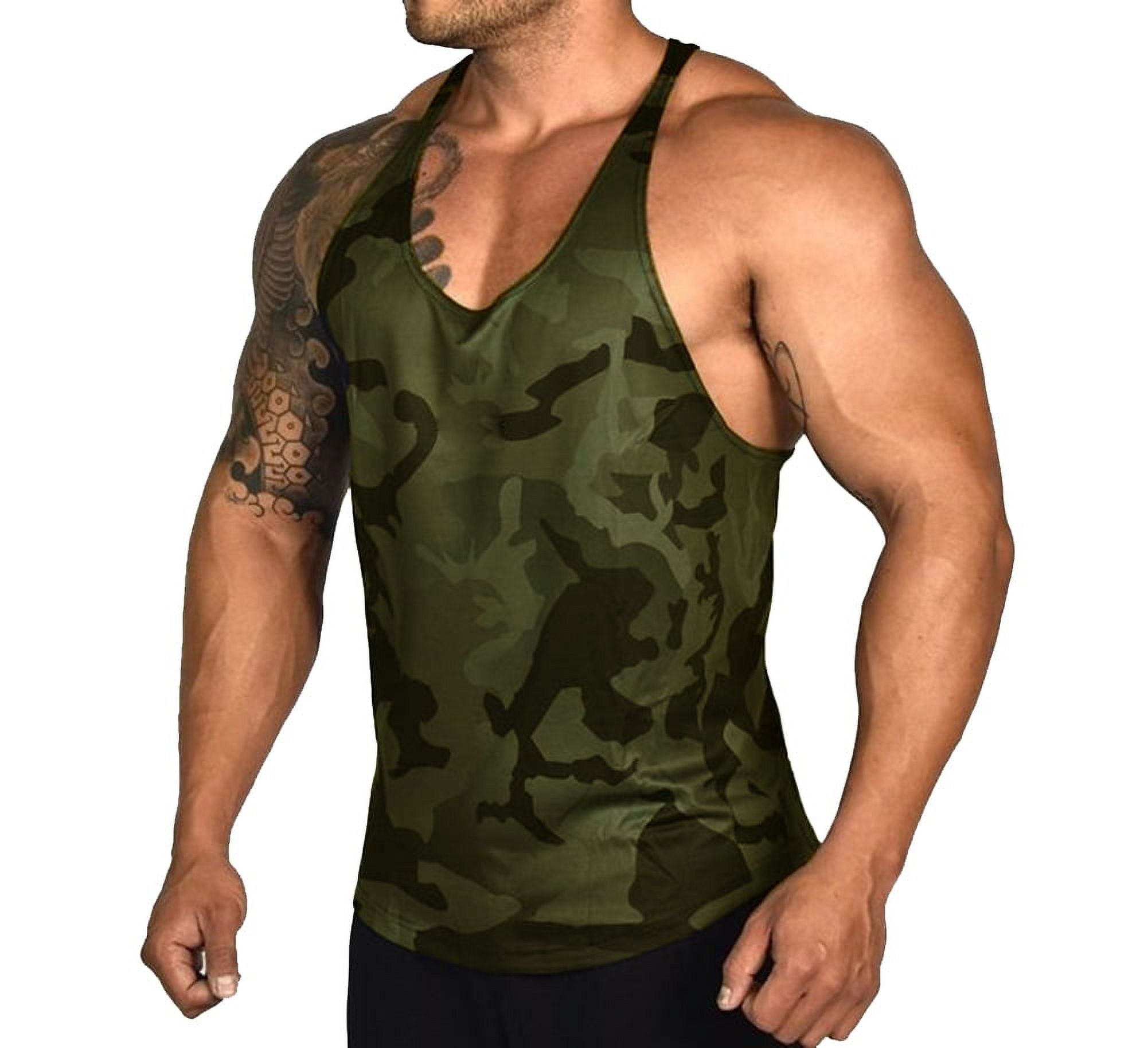 Mens Camo Bodybuilding Tank Top Quick Dry Gym Training Stringer Vest ...