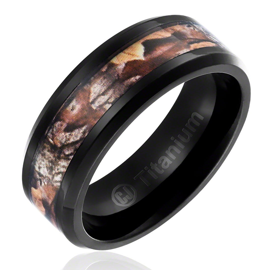 Mens Camo Wedding Band in Titanium 8MM Hunting Ring Black Plated with ...