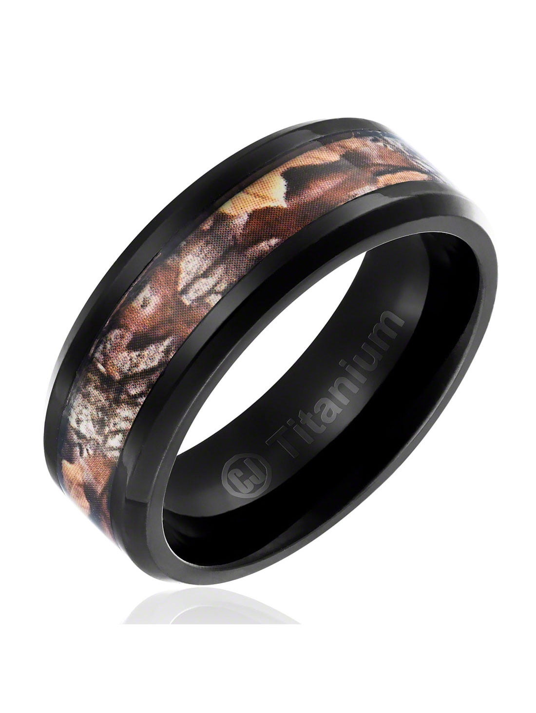 Mens Camo Wedding Band in Titanium 8MM Hunting Ring Black Plated with ...