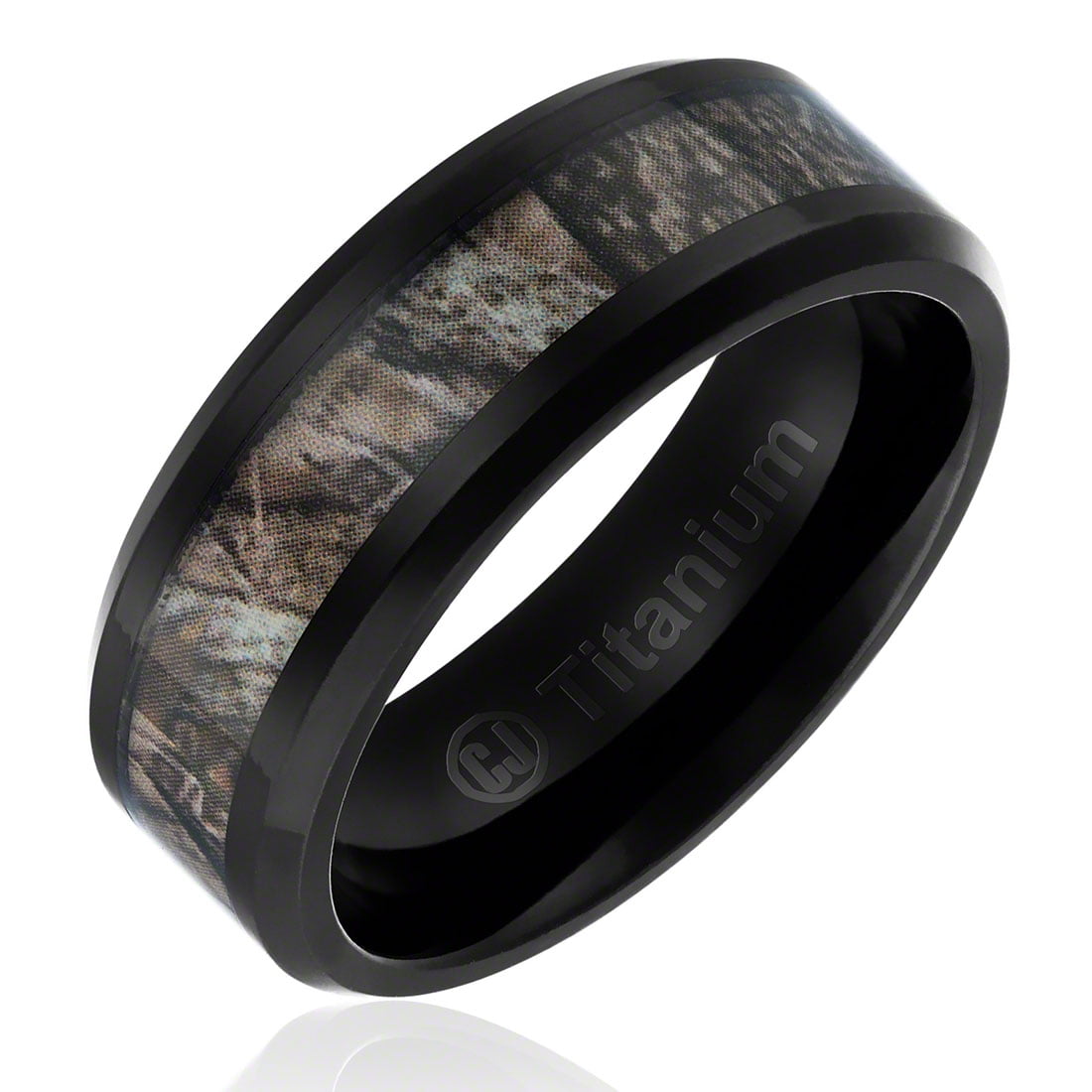 Mens Camo Wedding Band in Titanium 8MM Hunting Ring Black Plated with ...