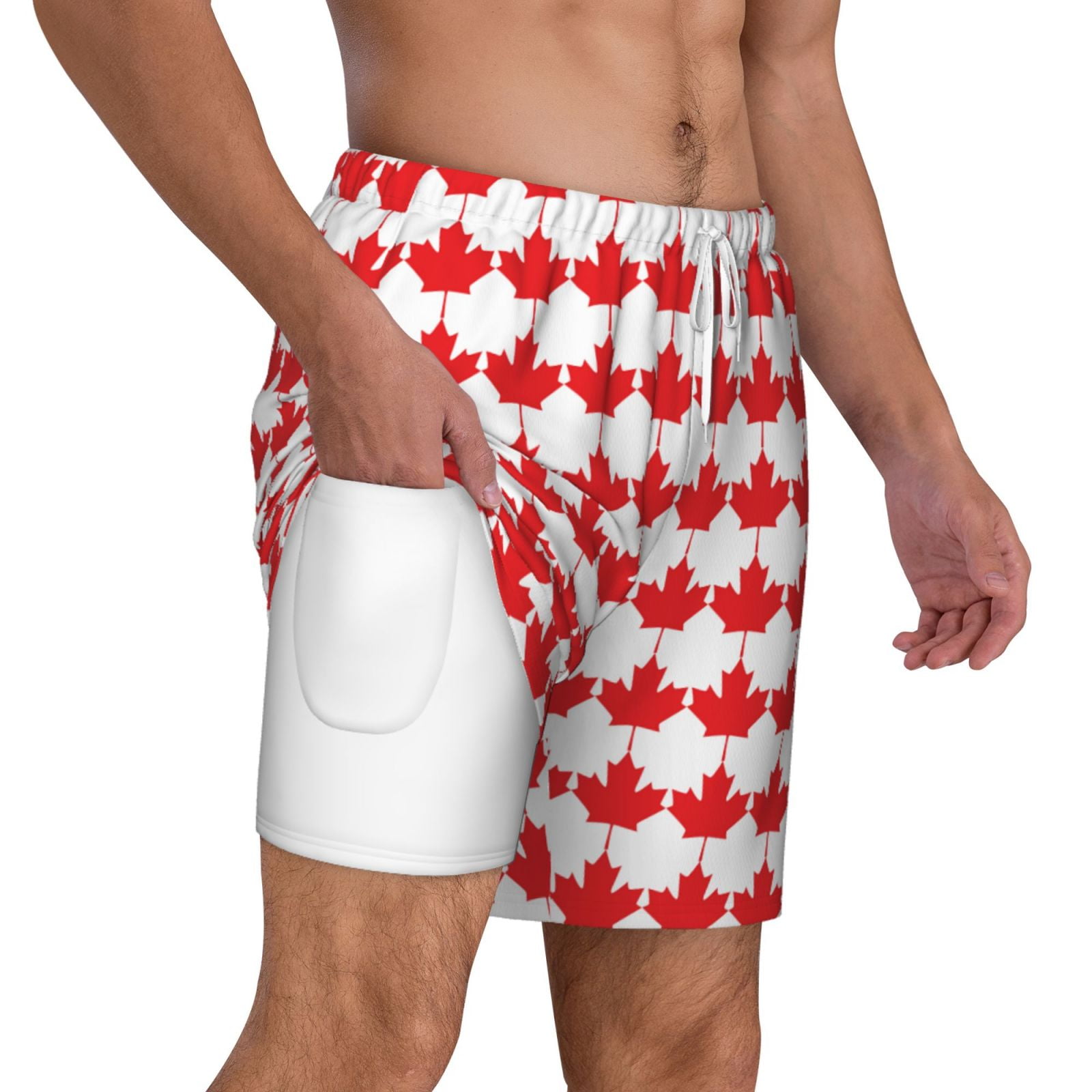 Mens Canadian Maple Leaf Flag Swimming Trunks with Compression Liner ...