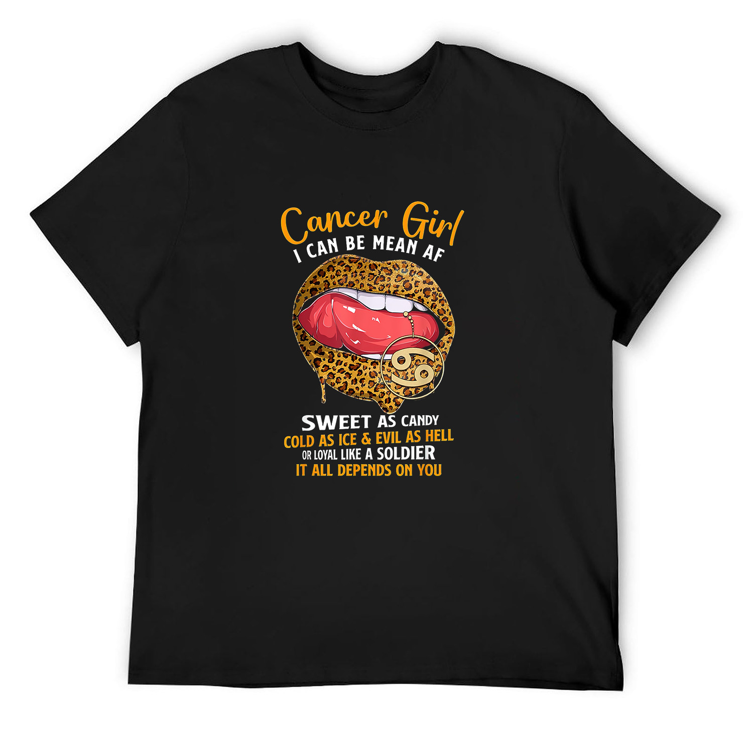 Mens Cancer Girl Zodiac Sign Sweet As Candy Leopard Lip T-Shirt Black ...