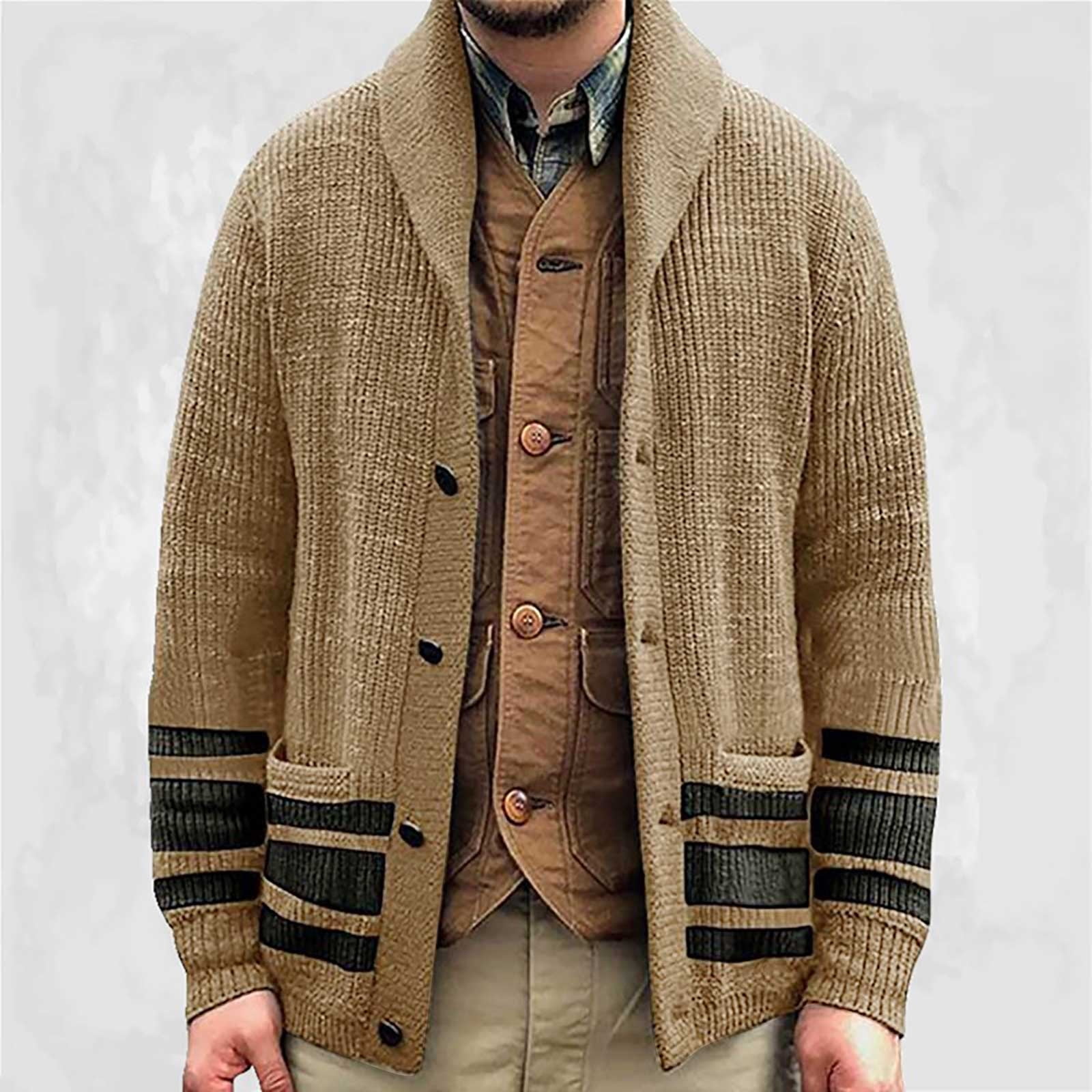Mens Cardigan Sweater Jacket,Men's Fashion Fall Winter Lapel Cardigans Knitted Jackets Casual ...