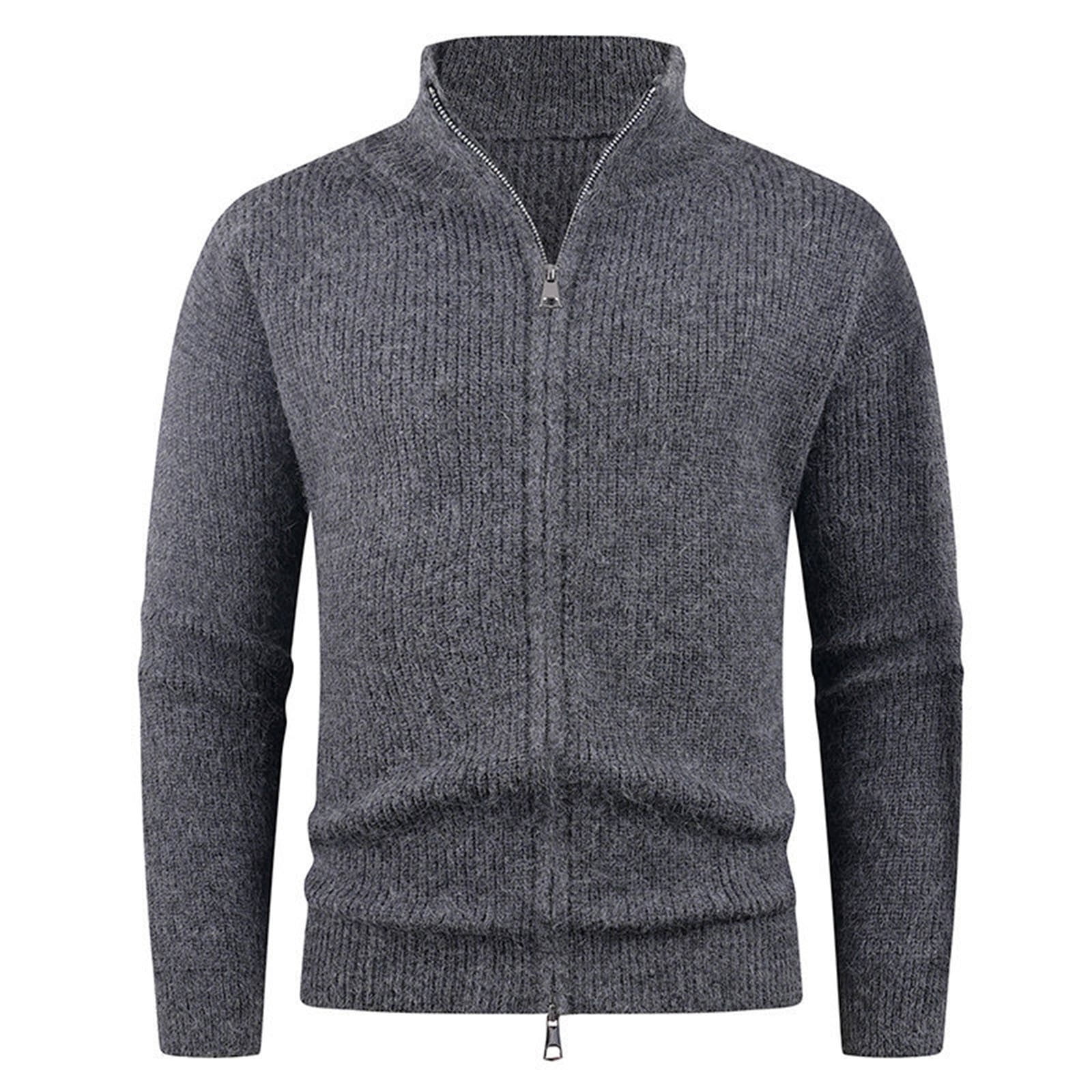 Mens Cardigan Sweaters Full Zip Stand Collar Long Sleeve Thermal Fall ...
