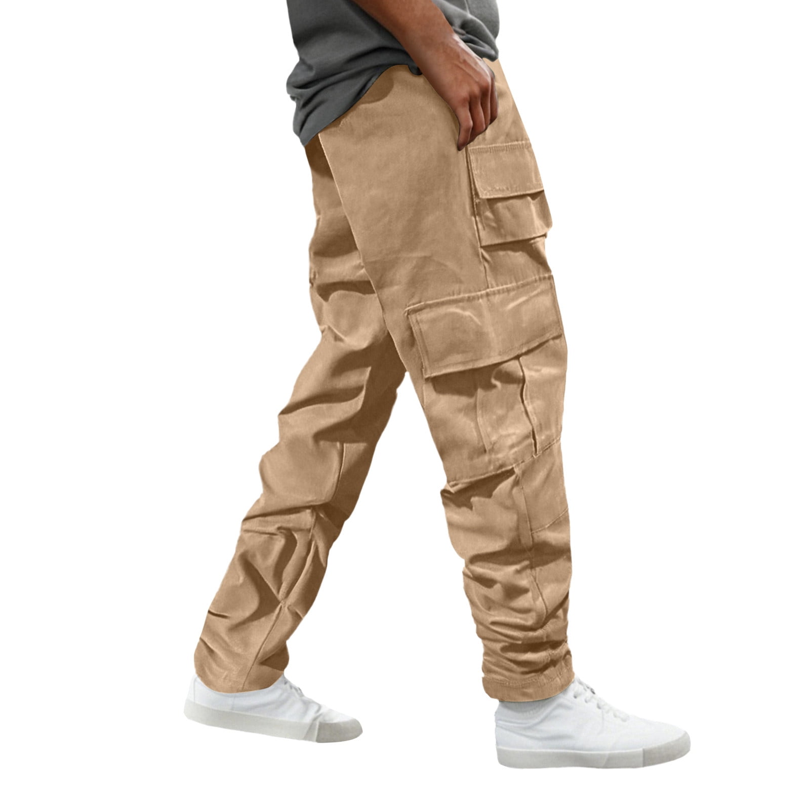 Mens Cargo Pants Baggy Rip-Stop Casual Cargo Pants Elastic Waist ...