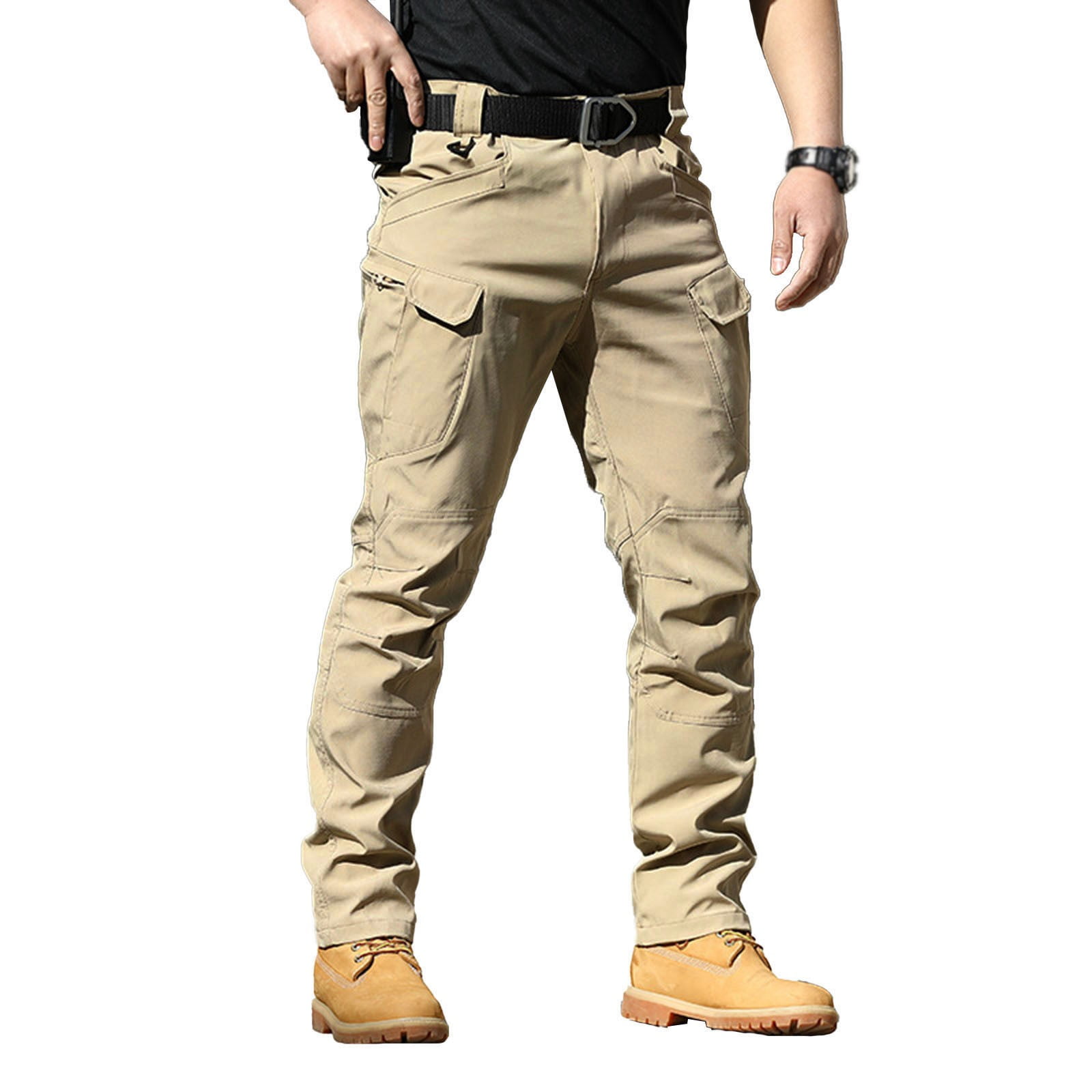 Mens Cargo Pants Casual Solid Color Elastic Waist Button Sweatpants ...