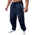 Mens Cargo Pants Elastic Drawstring Waist Multi-Pocket Solid Color ...