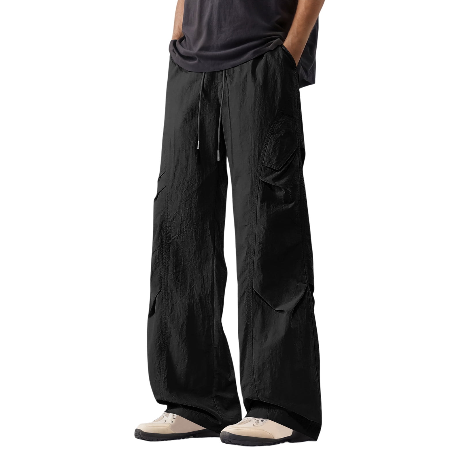 Mens Cargo Pants Stretch Casual Straight Leg Pants Wide Leg Droopy Fit ...