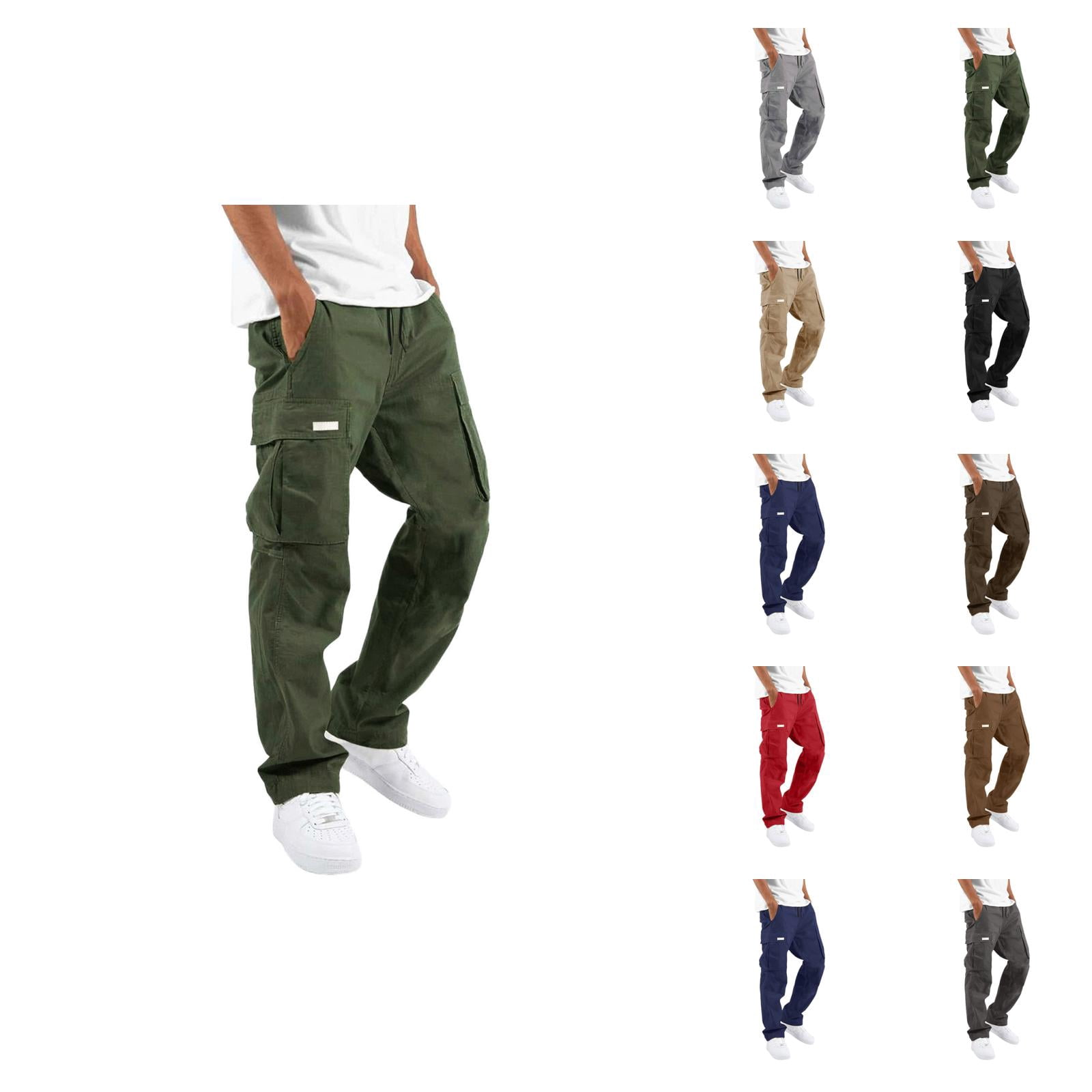 Mens Cargo Pants for Work and Casual, Cotton Utility Trousers with ...