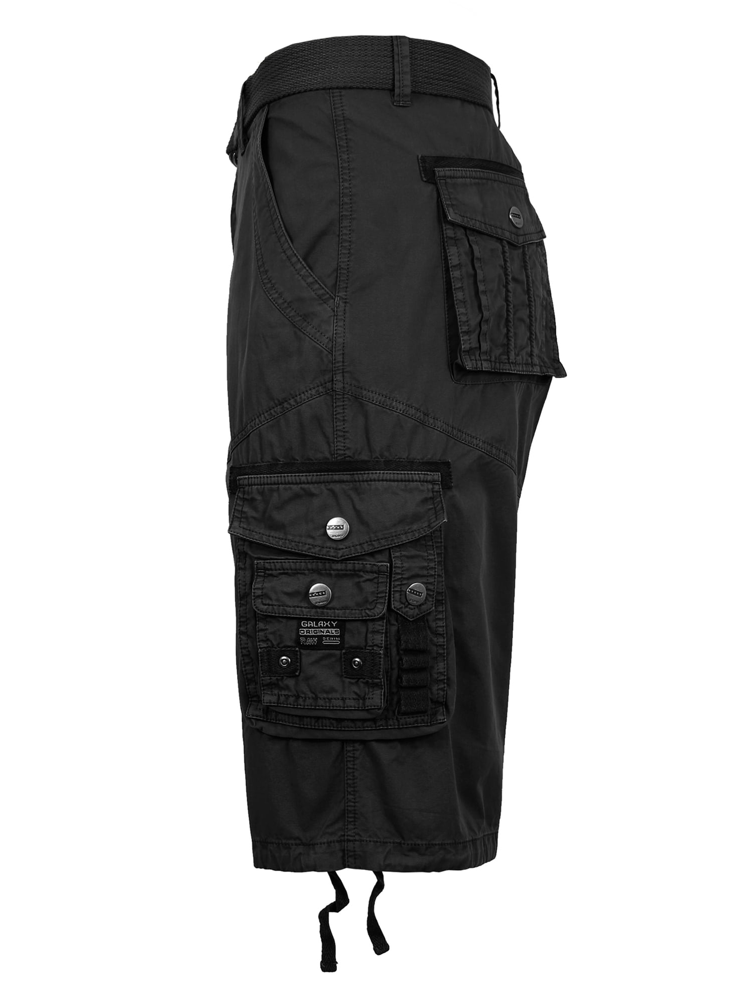 Mens Cargo Shorts Belted Cotton Twill Flat Front Washed Utility Pockets ...