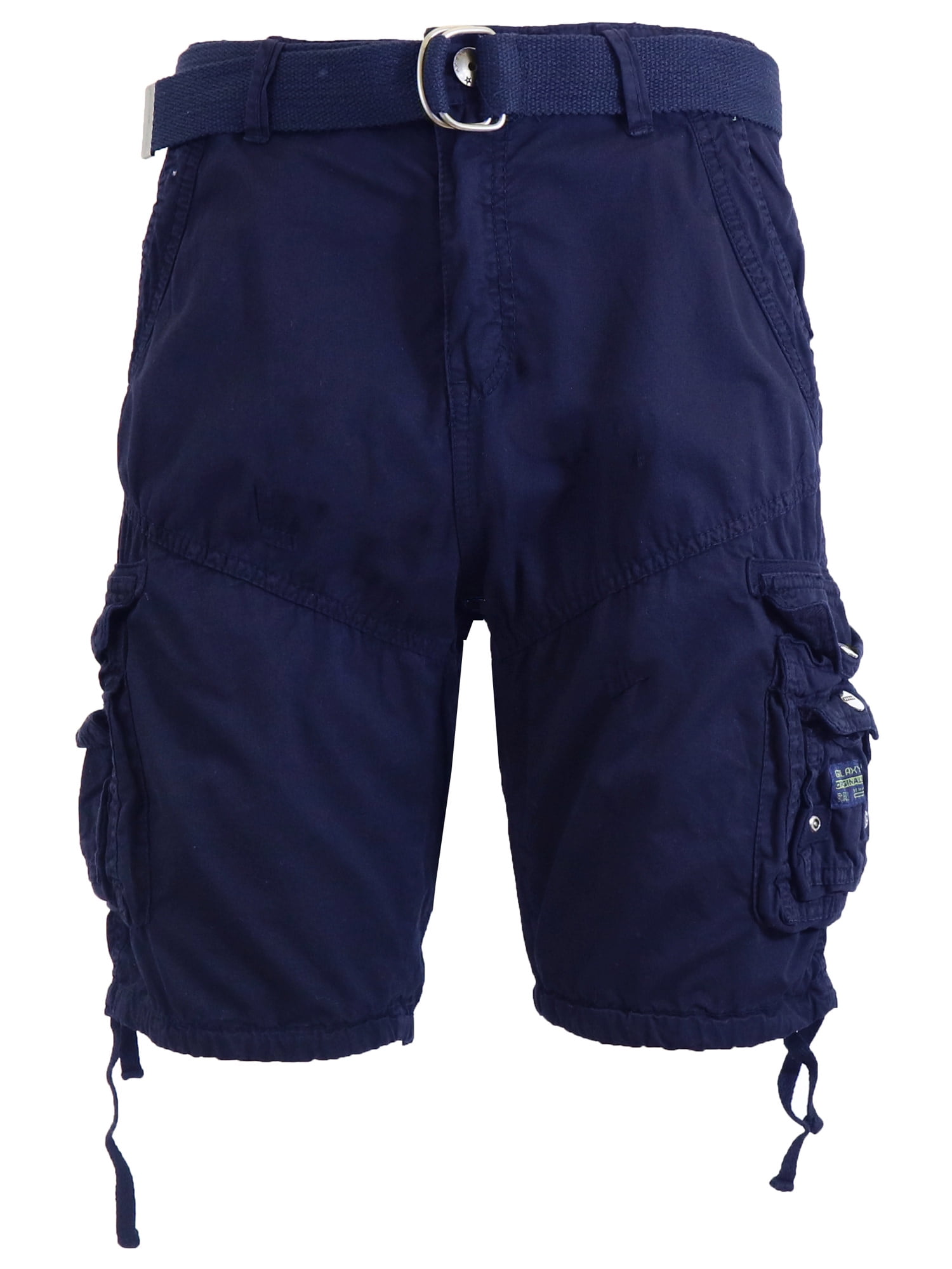 Mens Cargo Shorts Belted Cotton Twill Flat Front Washed Utility Pockets ...