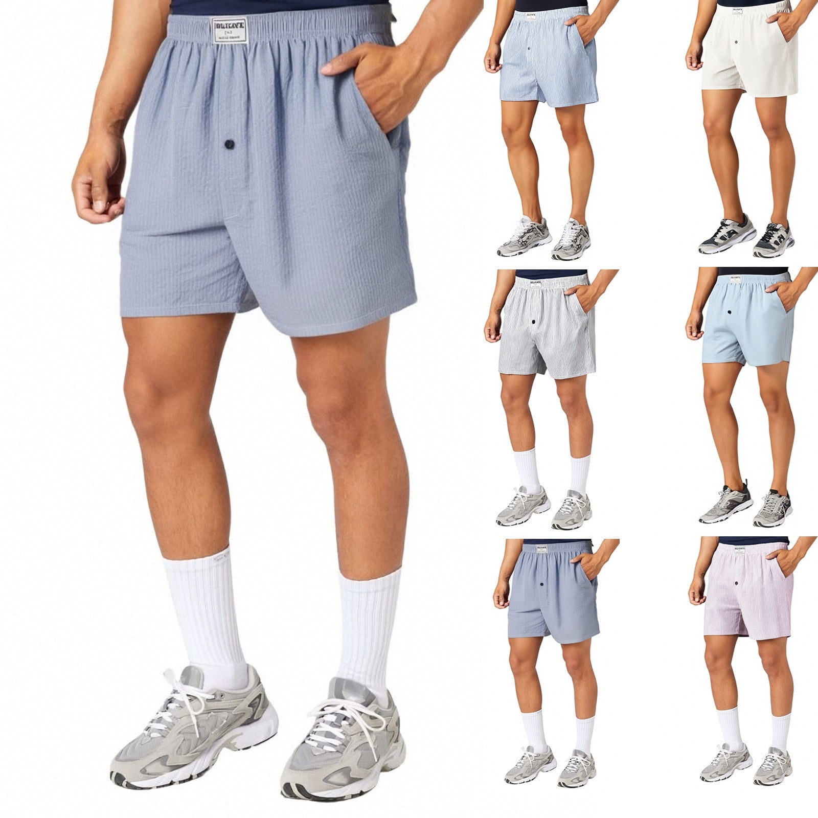 Mens Cargo Shorts Spring Summer Striped Loose Fit Casual Lightweight ...