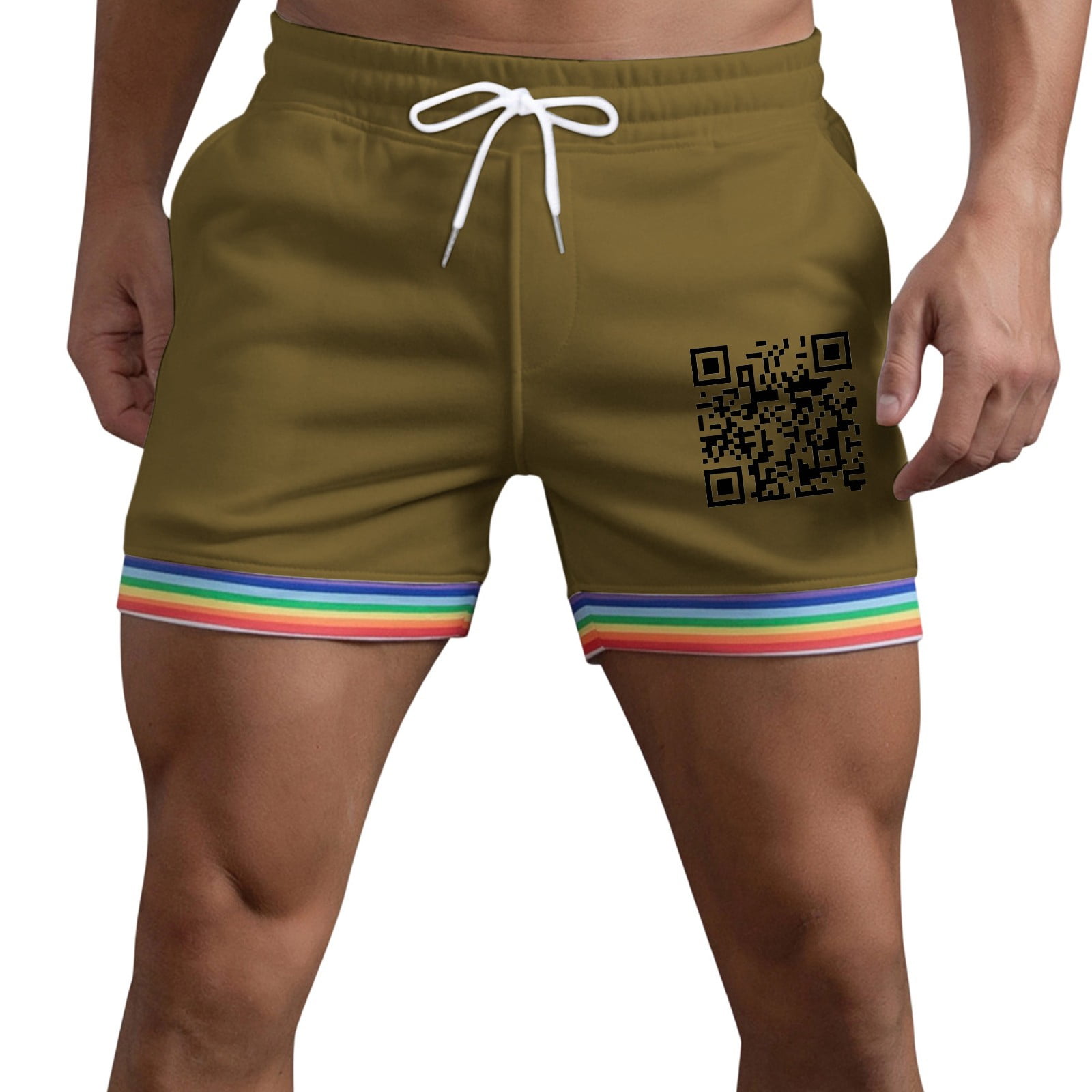 Mens Cargo Shorts Summer Casual Drawstring Shorts with Qr Code Print ...