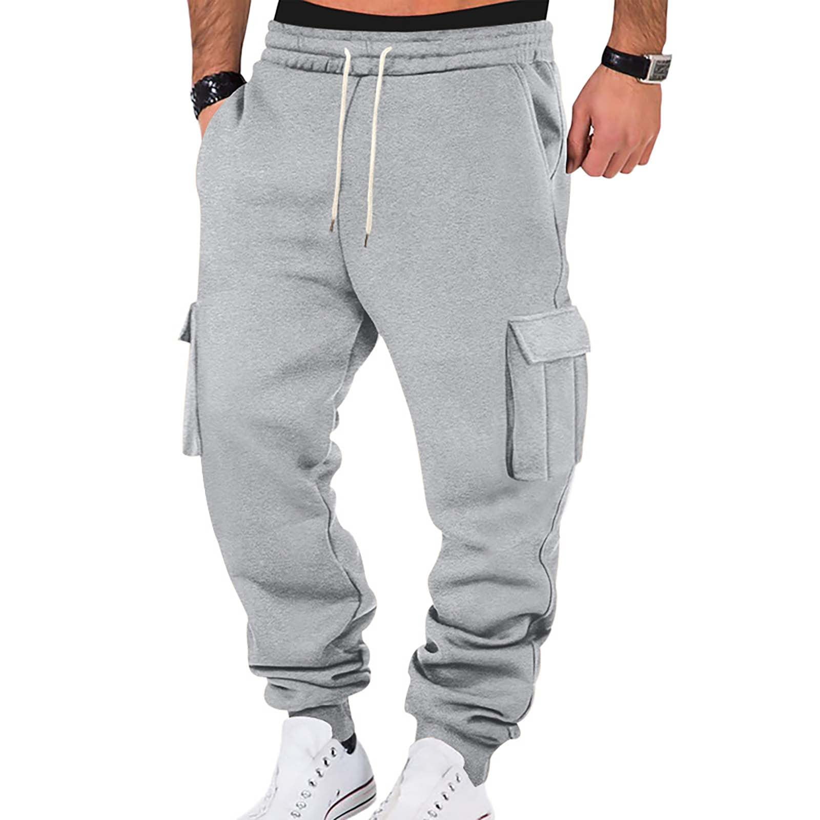 Men's Fleece Cargo Sweatpants Baggy Mens Sweat Pants Open Bottom Cotton ...
