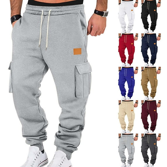 Mens Cargo Sweatpants Heavyweight Drawstring Joggers Workout Active Running Pants Baggy Trousers ...