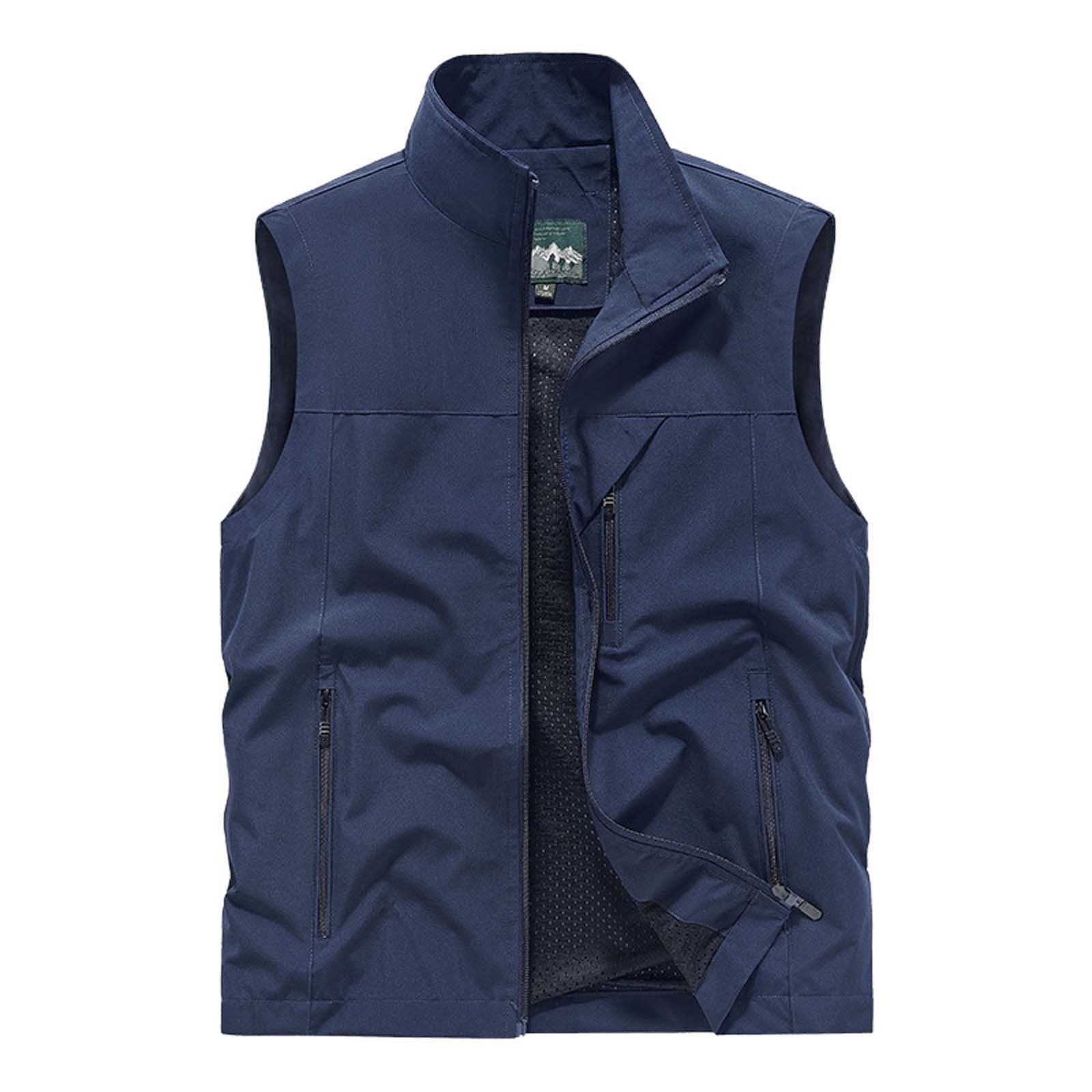 Mens Cargo Vest Sleeveless High Neck Lightweight Vest Jacket Casual ...
