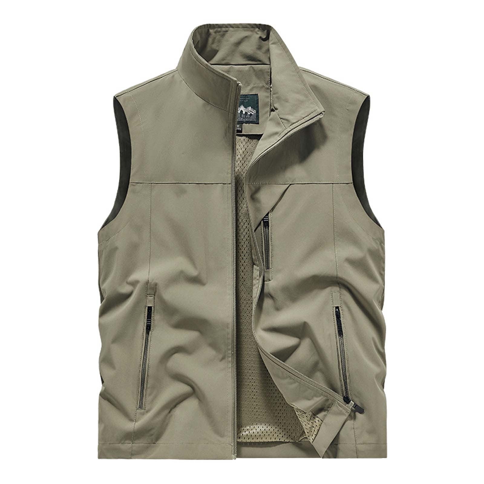 Mens Cargo Vest Sleeveless High Neck Lightweight Vest Jacket Casual ...