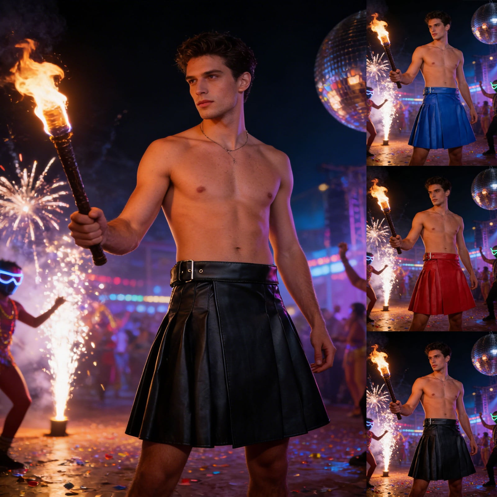 Mens Carnival Scottish Festival Kilt Tartan Leather Pleated Skirt ...