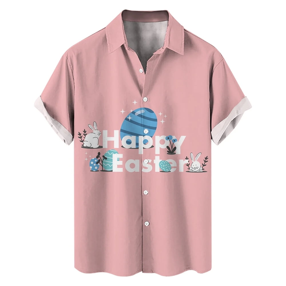 Mens Cartoon Rabbit Hawaiian Shirts Happy Easter Day 3D Printed Beach ...